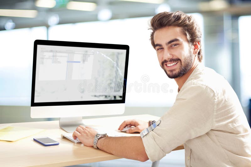 Happy Man Working with Laptop Computer at Home Stock Photo - Image of ...