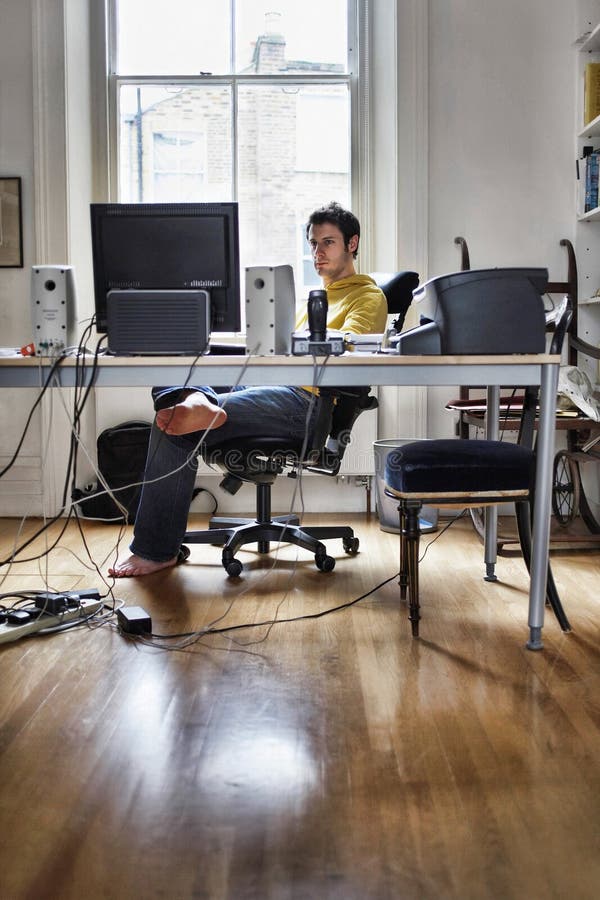 Young Man Working on Computer in Study Room at Home Stock Photo - Image ...