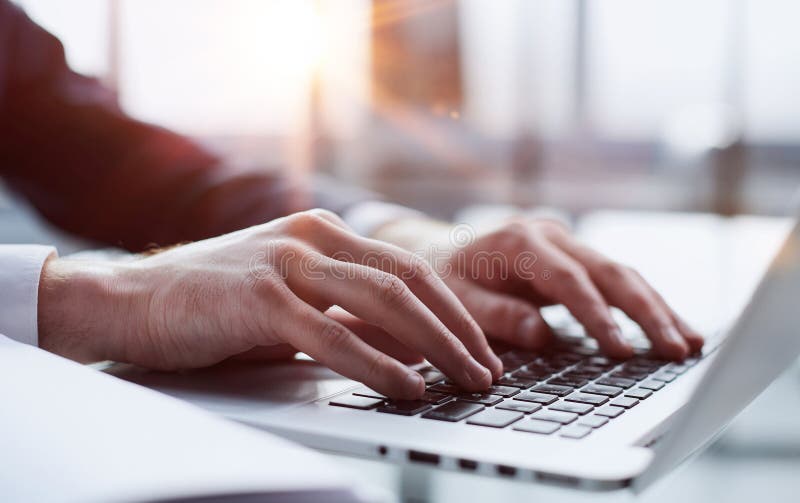Closeup Image of a Man Working and Typing on Laptop Computer Keyboard ...