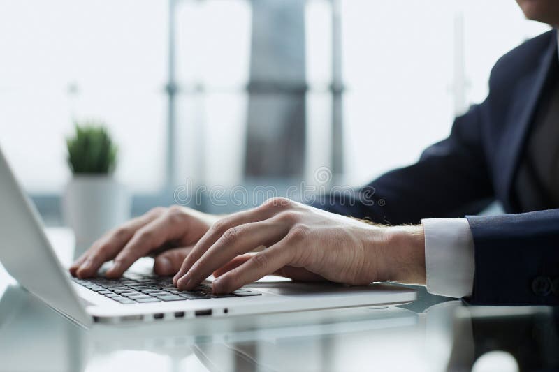 Closeup Image of a Man Working and Typing on Laptop Computer Keyboard ...