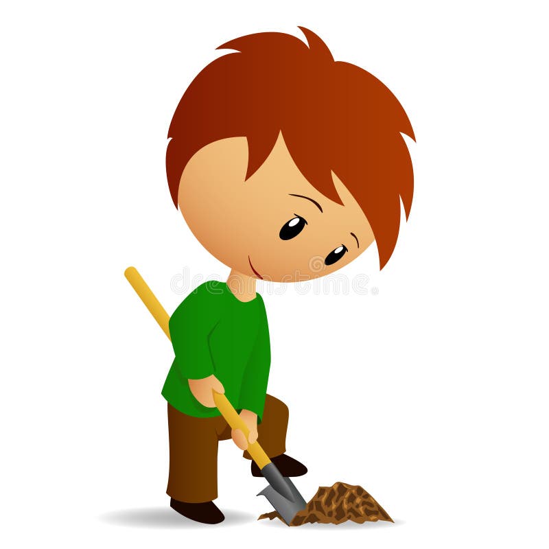 Young Man Working Digger with Spade Stock Vector - Illustration of ...