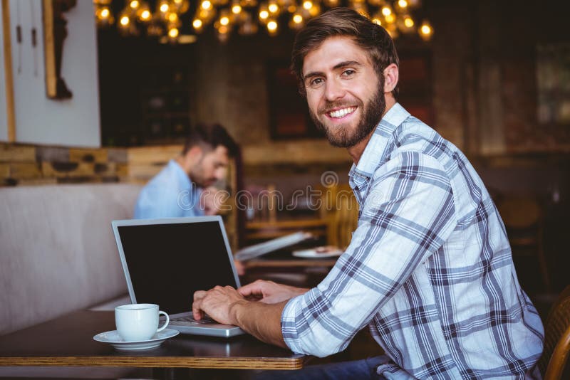 Young Man Working on His Computer Stock Photo - Image of cafe, wireless ...