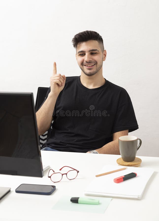 Young Man Working in His Home Office.education.business.e-commerce ...