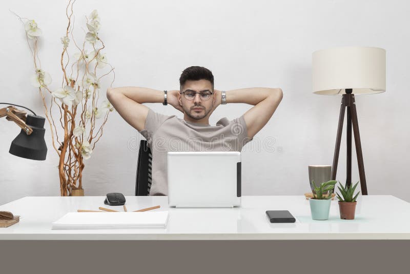 Young Man Working in Home Office.education.business.e-commerce Stock ...