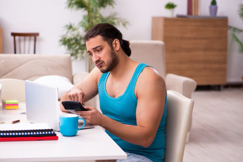 Young Man Working from House during Pandemic Stock Image - Image of ...