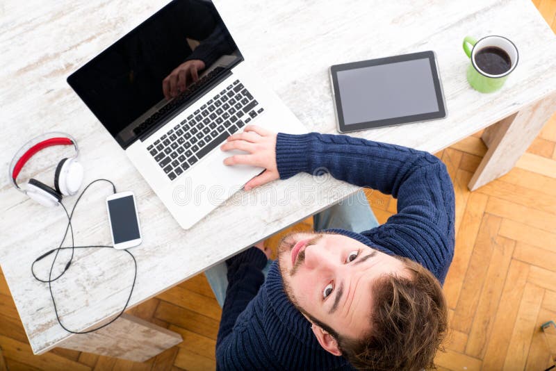 A Young Man Working Online in the Home Office Stock Photo - Image of ...