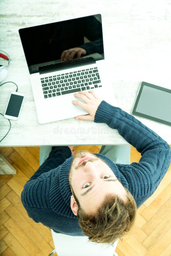 A Young Man Working Online in the Home Office Stock Photo - Image of ...