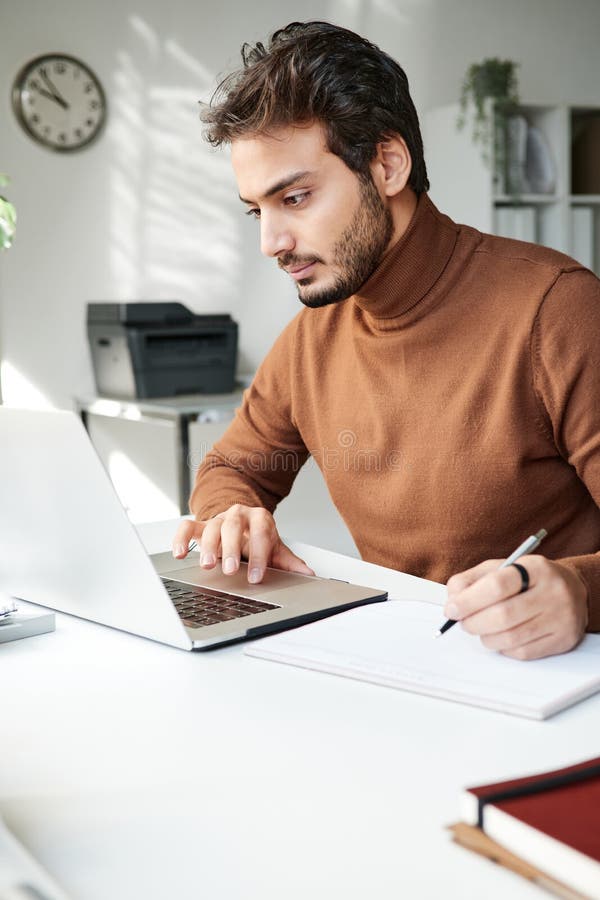 Young Man Working on Online Project Stock Image - Image of holding ...
