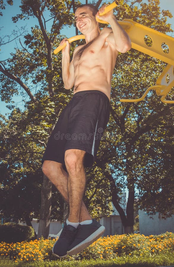 Young Man Working Out Outdoor Stock Image - Image of happy, shorts ...