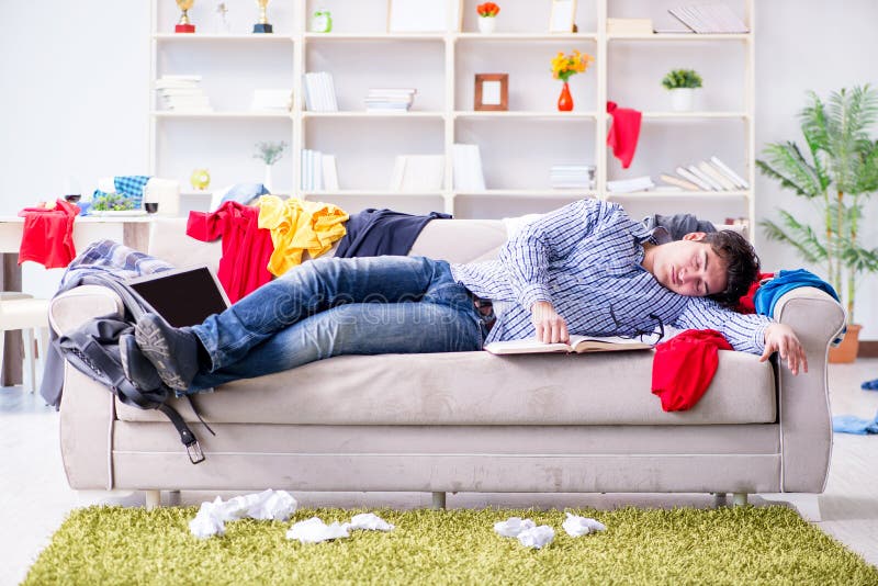 The Young Man Working Studying in Messy Room Stock Photo - Image of ...