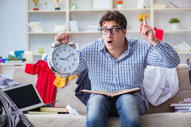 The Young Man Working Studying in Messy Room Stock Photo - Image of ...