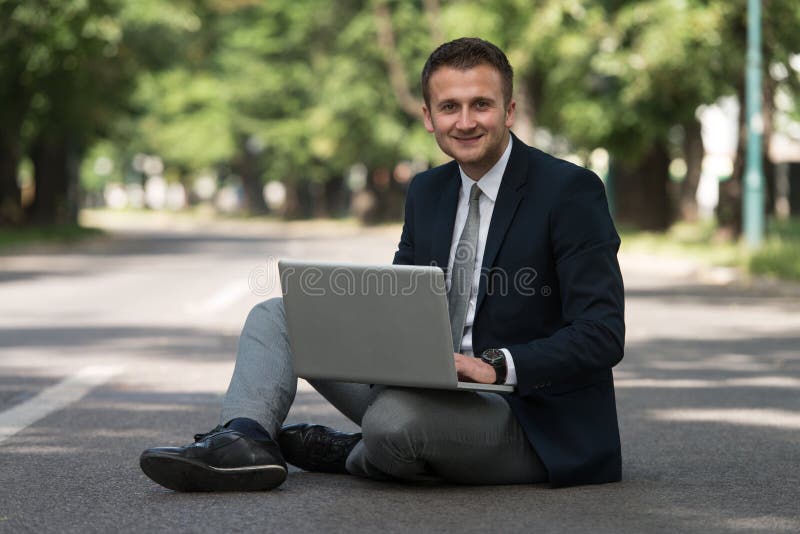Young Man Working on Tablet Outside the Office Stock Photo - Image of ...