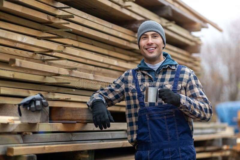 Young Male Worker in Timber Warehouse Stock Photo - Image of male ...