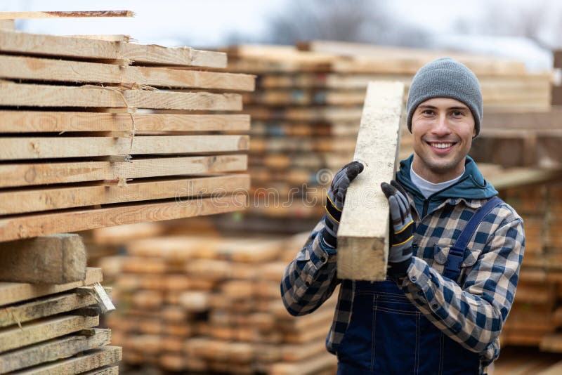 Young Male Worker in Timber Warehouse Stock Image - Image of glove ...