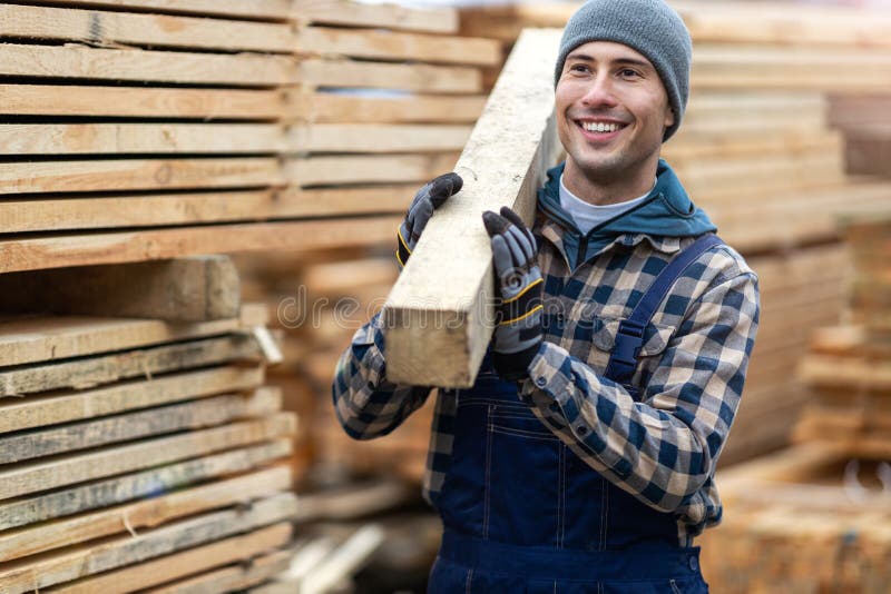 Young Male Worker in Timber Warehouse Stock Photo - Image of plank ...