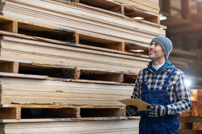 Young Male Worker in Timber Warehouse Stock Image - Image of class ...