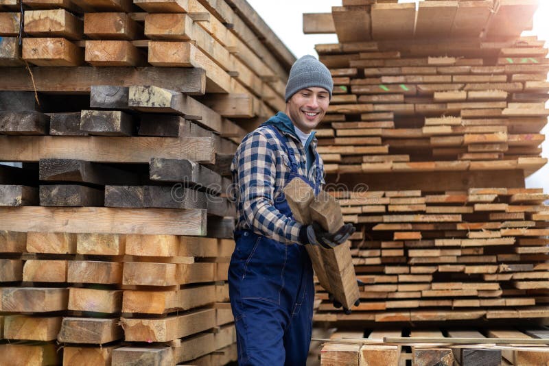 Young Male Worker in Timber Warehouse Stock Photo - Image of manual ...