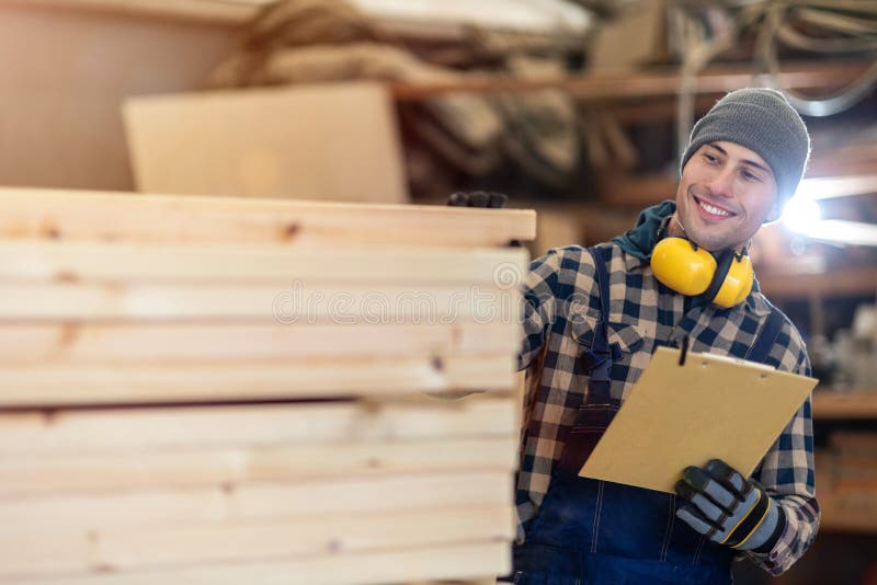 Young Male Worker in Timber Warehouse Stock Image - Image of industry ...
