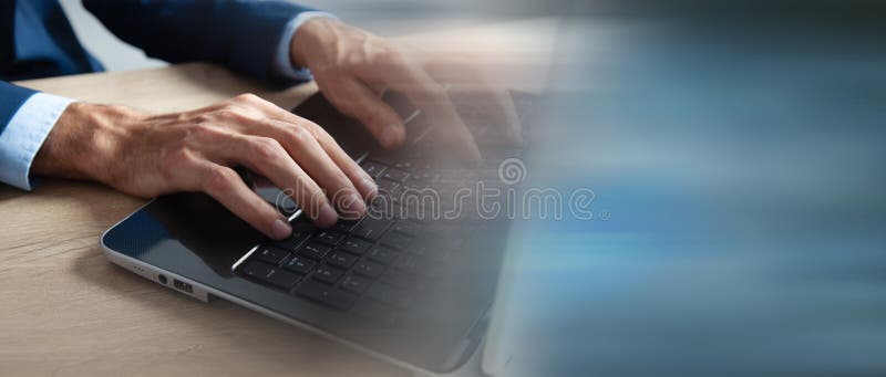 Young Man Works with Computer Stock Image - Image of hand, white: 198027593
