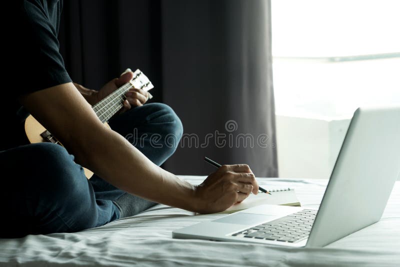 Young Man Write a Song or Music Stock Image - Image of phone ...