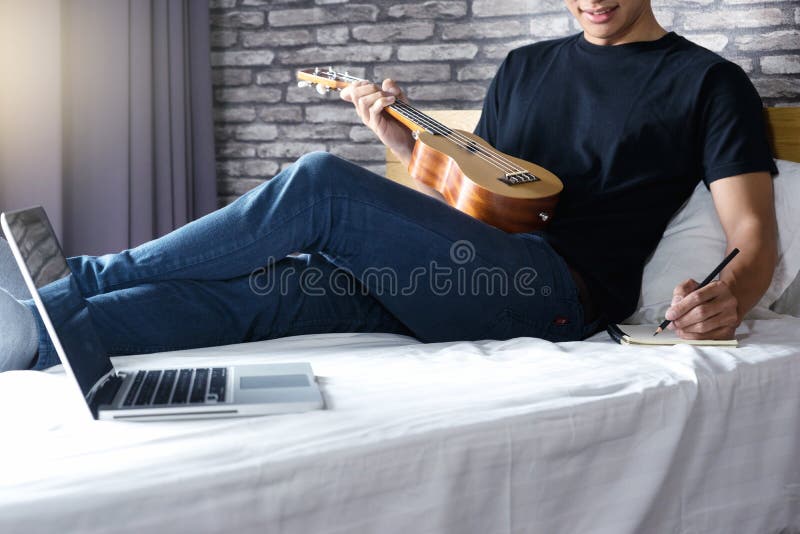 Young Man Write a Song or Music Stock Image - Image of live, play ...