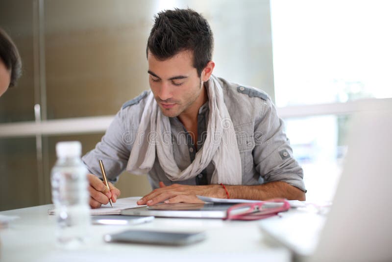 Young Man Writing Application Form Stock Image - Image of examination ...