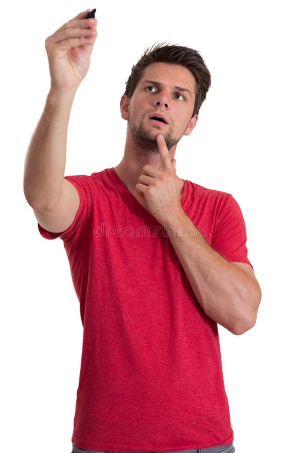 Young Man Writing with Permanent Marker Stock Image - Image of isolated ...