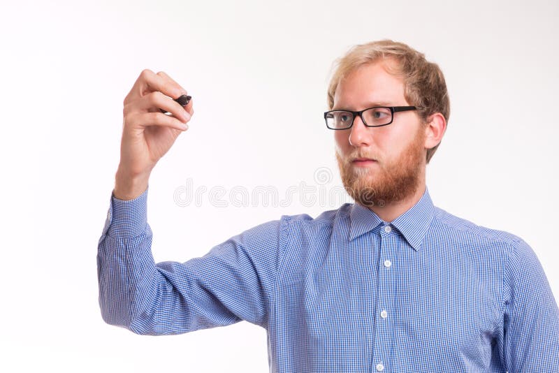 Young Man Writing on Transparent Board Stock Photo - Image of ...