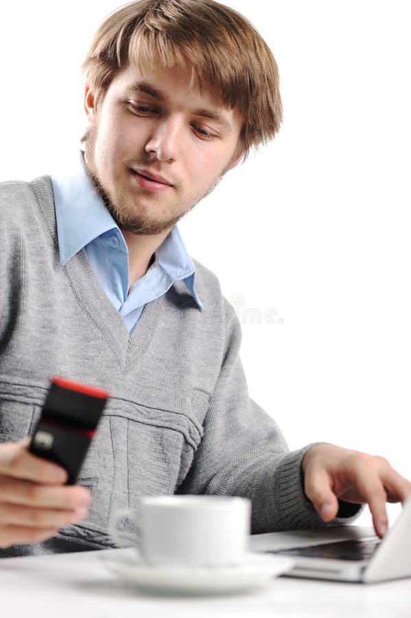 Young Man Writting Short Message on Cell Phone Stock Image - Image of ...