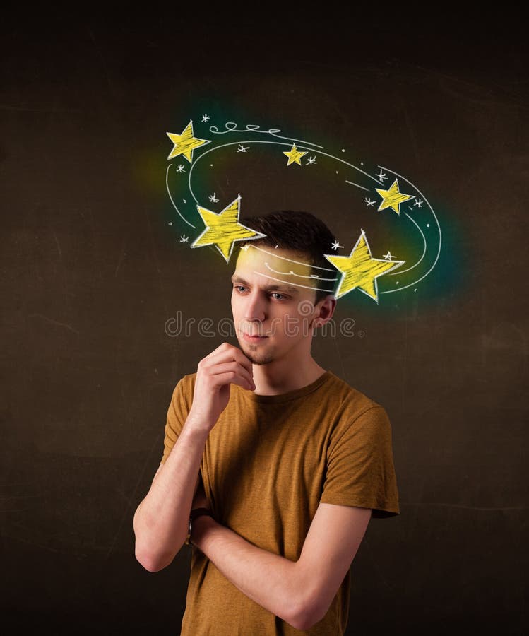 Young Man with Yellow Stars Circleing Around His Head Stock ...