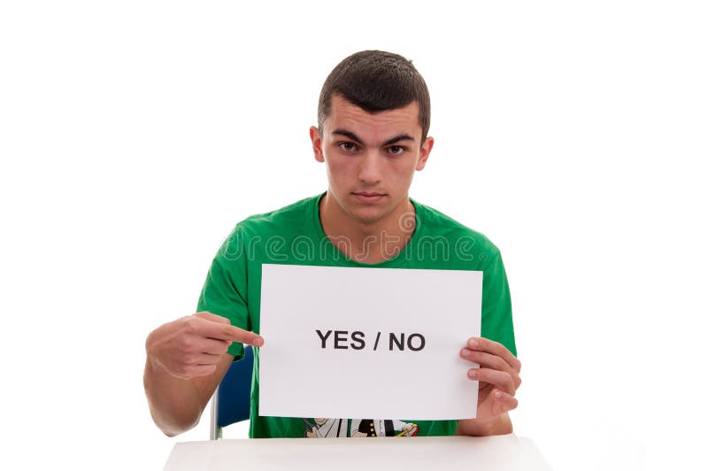 Young Man with YES NO Frame Stock Photo - Image of blackboard, people ...