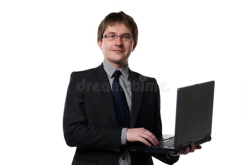 Young manager with laptop stock photo. Image of smile - 13011604