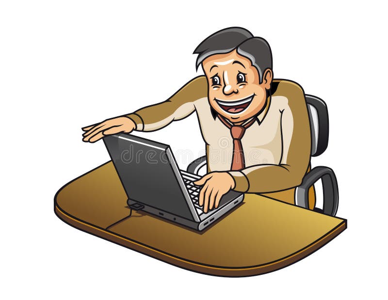 Cartoon Man Working at Computer Stock Vector - Illustration of work ...