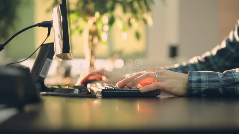 Young Manager in the Office Working on the Computer. Sunset Office ...