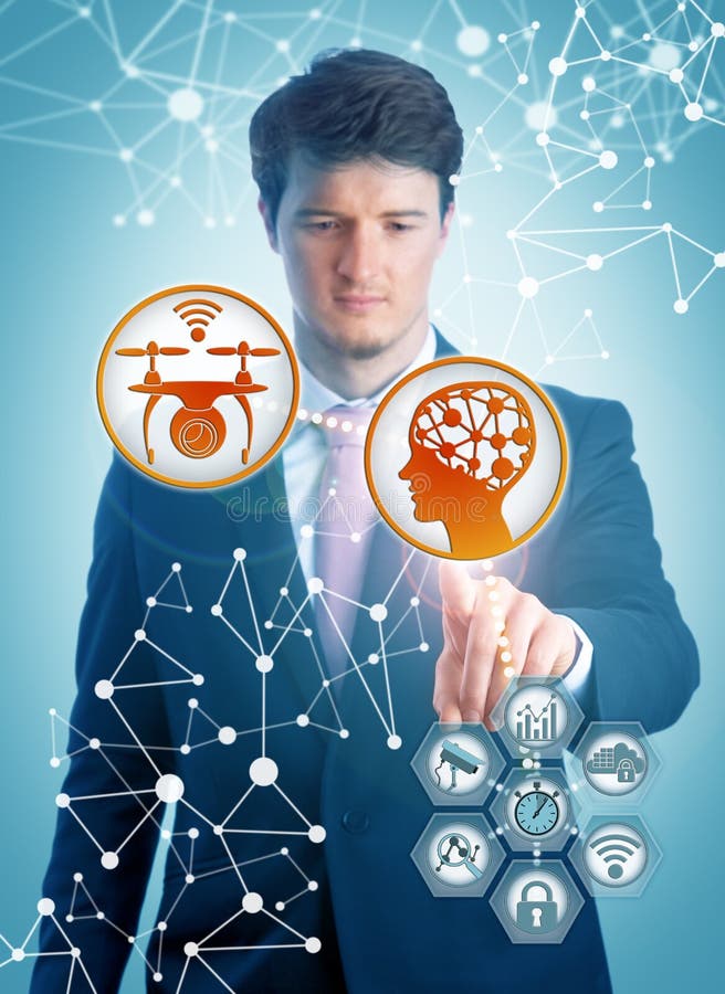 Young it Manager Pairing AI and Smart Drone Stock Image - Image of icon ...