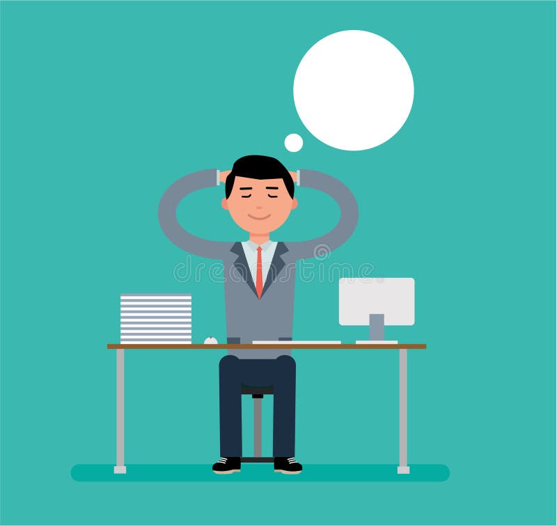 Young Manager Sitting Behind a Desk and Dreaming. Stock Vector ...