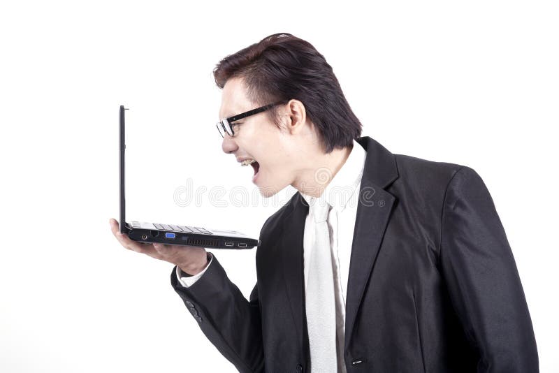 Young Manager Yelling at His Laptop Stock Photo - Image of businessman ...