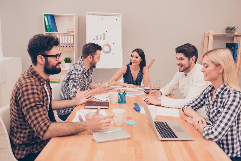 Young Managers Talking at Conference Table, they Planning Stock Image ...
