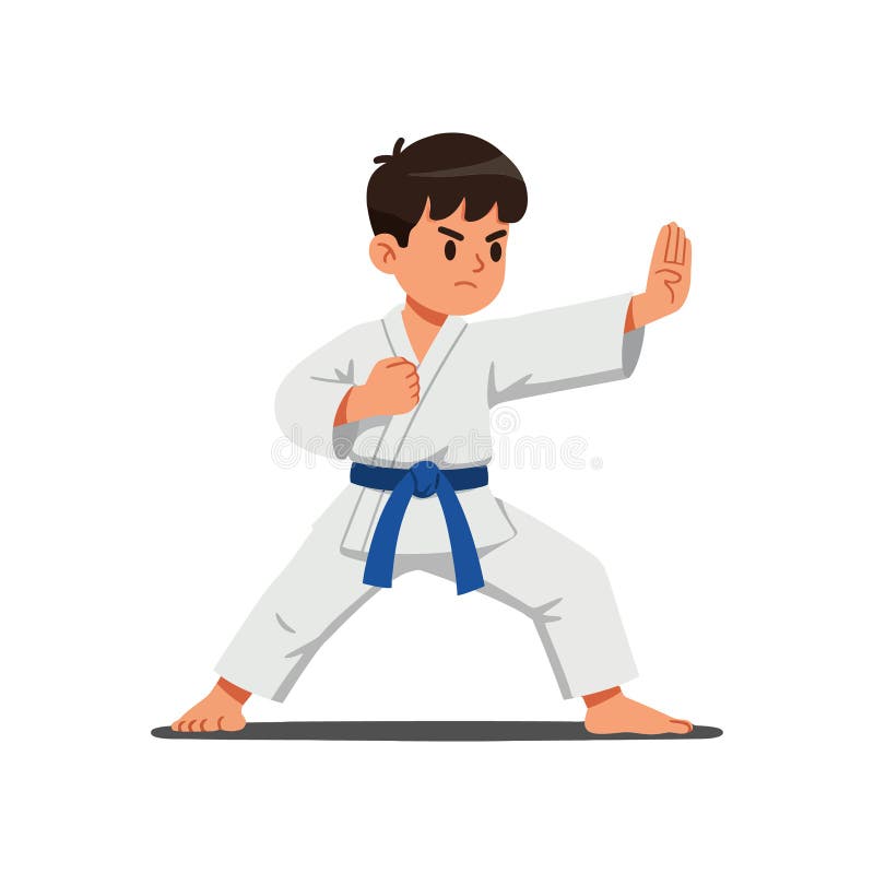 Young Martial Artist in Action Pose, Flat Design Showcasing ...