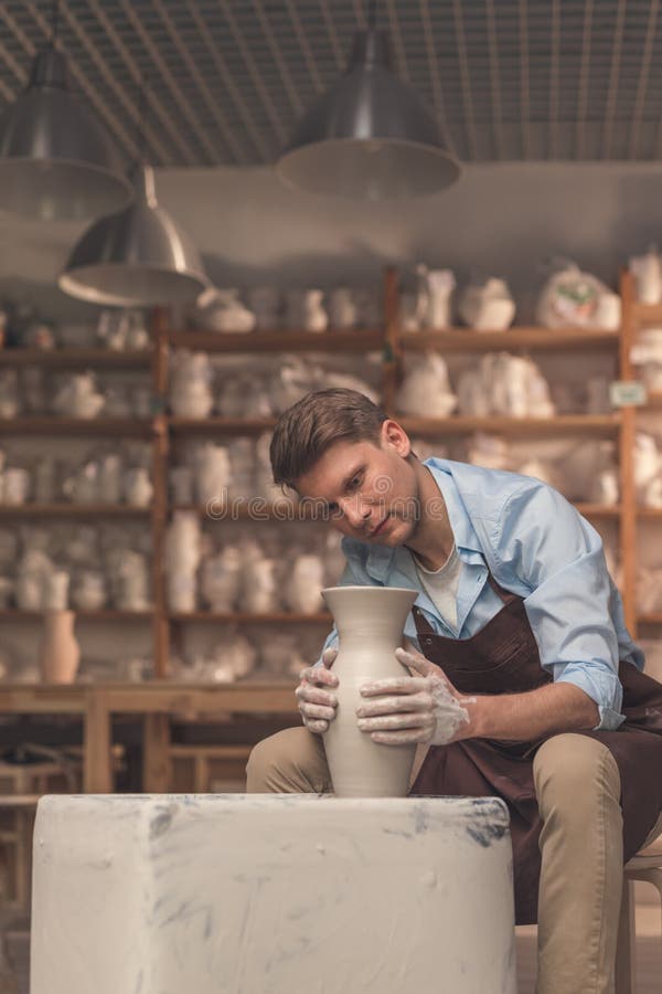 Young Master Working on a Potter`s Wheel Stock Image - Image of hand ...