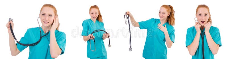The Young Medical Trainee with Stethoscope Isolated on White Stock ...