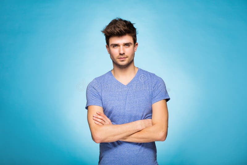 Young Men on Blue Background Stock Image - Image of portrait, handsome ...