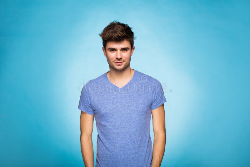 Young Men on Blue Background Stock Image - Image of portrait, handsome ...