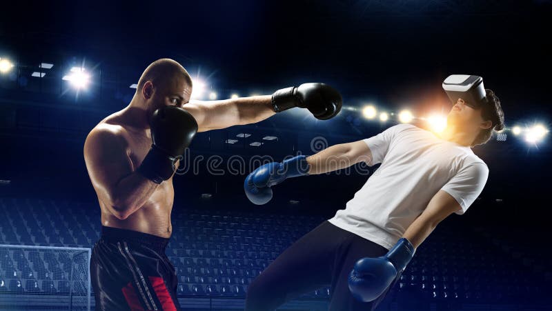 Young Man Boxing. . Mixed Media Stock Image - Image of adult, headset ...