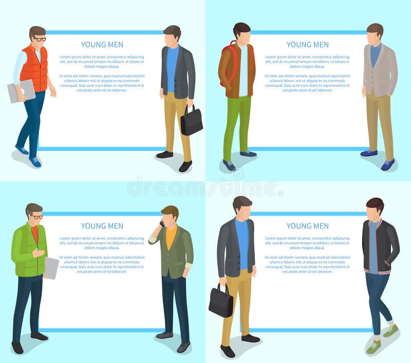 Young Men Collection of Illustration on Light Blue Stock Vector ...