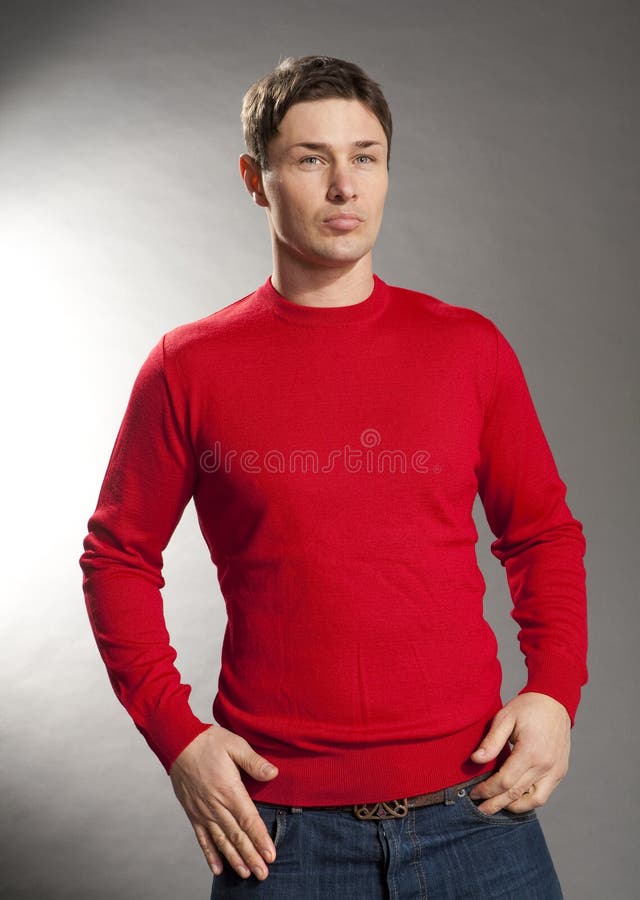 Young Men Dressed in Red Sweater Stock Image - Image of elegance ...