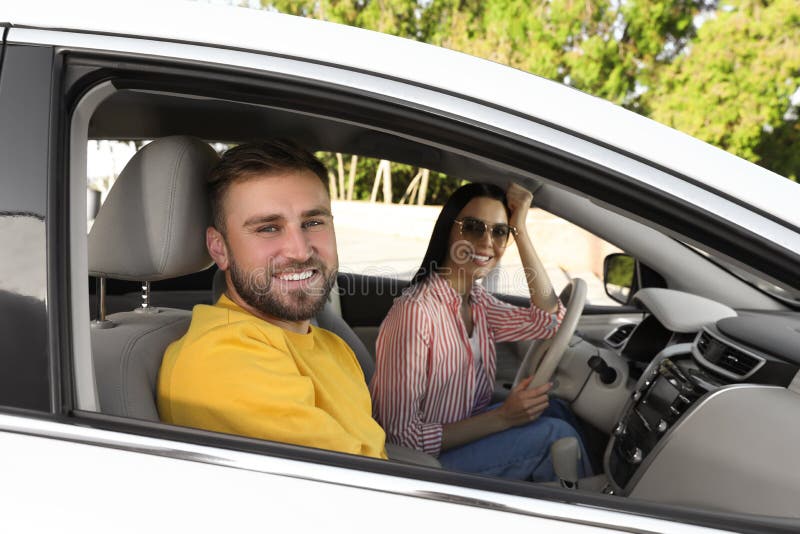 Young Man and Driver in Modern Car Stock Image - Image of modern ...