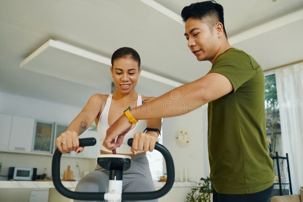 Setting Speed on Exercise Bike Stock Image - Image of latin, lifestyle ...