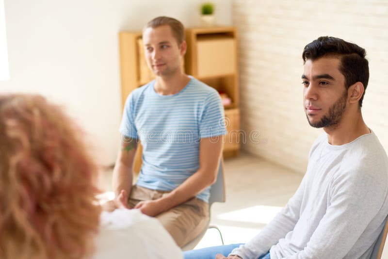 Young Men in Group Therapy Session Stock Image - Image of consultation ...