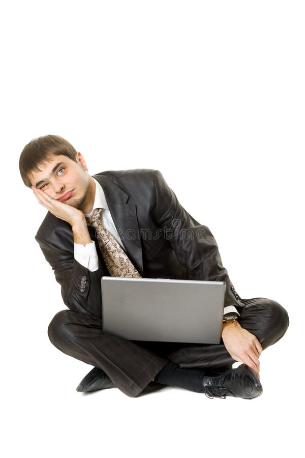 Young men with his laptop stock image. Image of problem - 23438583